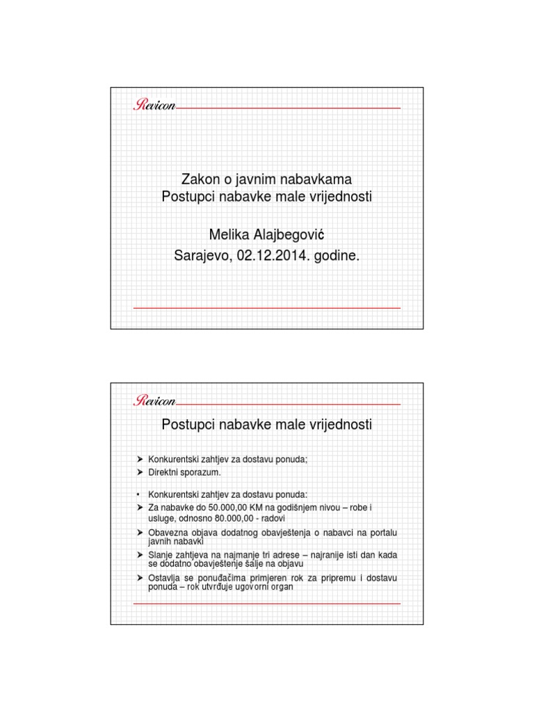 4 Revicon Postupci Nabavke Male Vrijednosti PDF | PDF