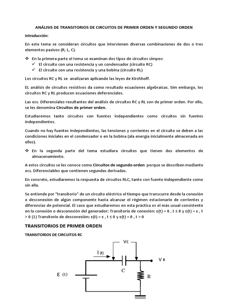 Análisis de Transitorios de Circuitos de Primer Orden y Segundo Orden | PDF | Generador ...