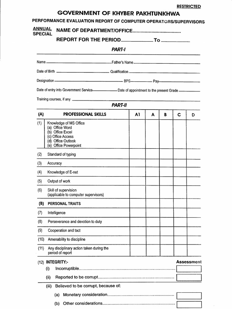ACR FORM For Computer Operator | PDF