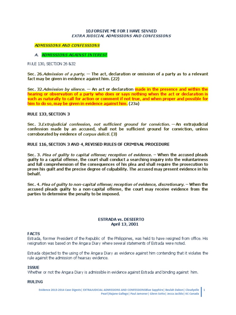 Extra Judicial Admissions and Confessions (INCOMPLETE) | PDF ...