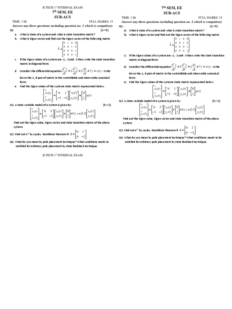 Internal Question - Acs | PDF | Eigenvalues And Eigenvectors | Matrix (Mathematics)