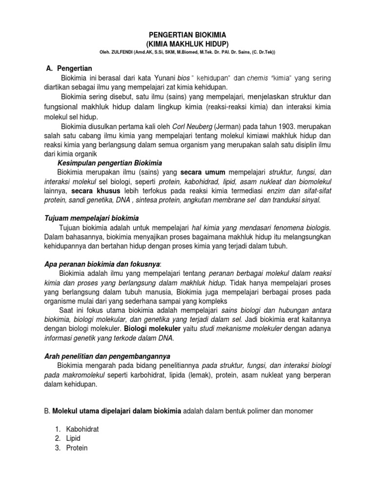 Pengertian Biokimia | PDF