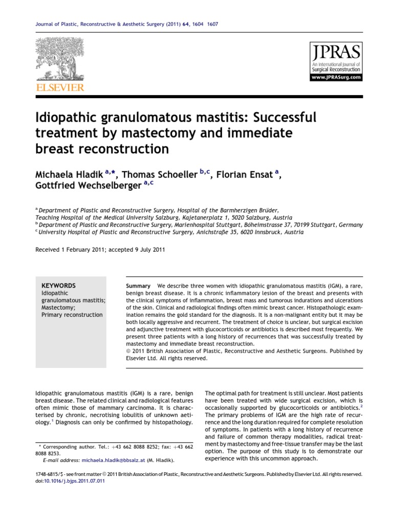 10 1016@j Bjps 2011 07 011 | PDF | Breast Cancer | Mastectomy