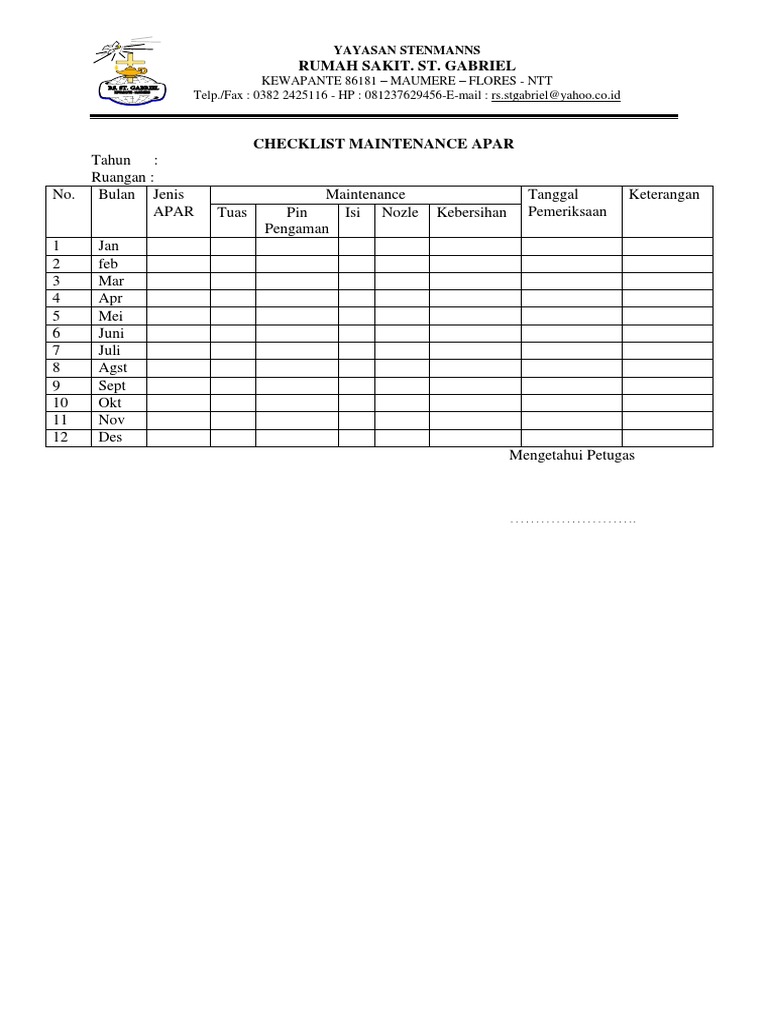Checklist Maintenance Apar | PDF