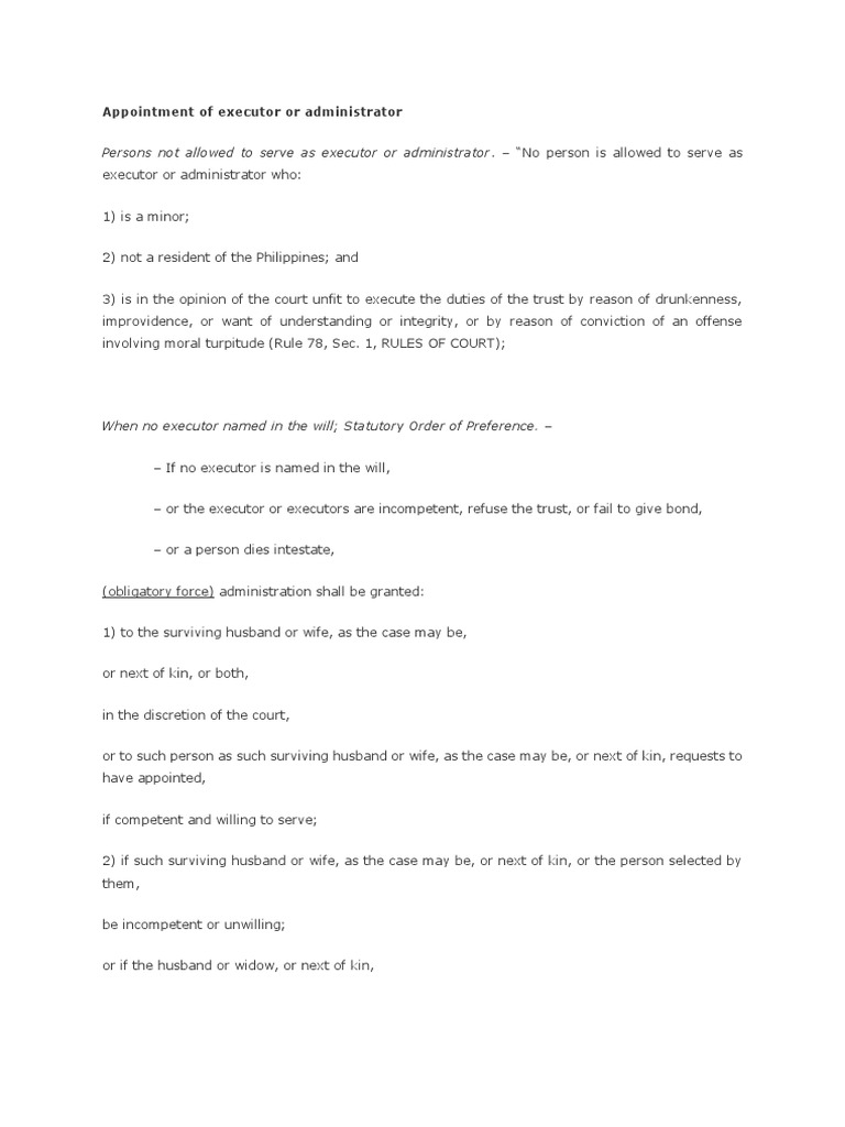 Appointment of Executor or Administrator | Trust Law | Executor