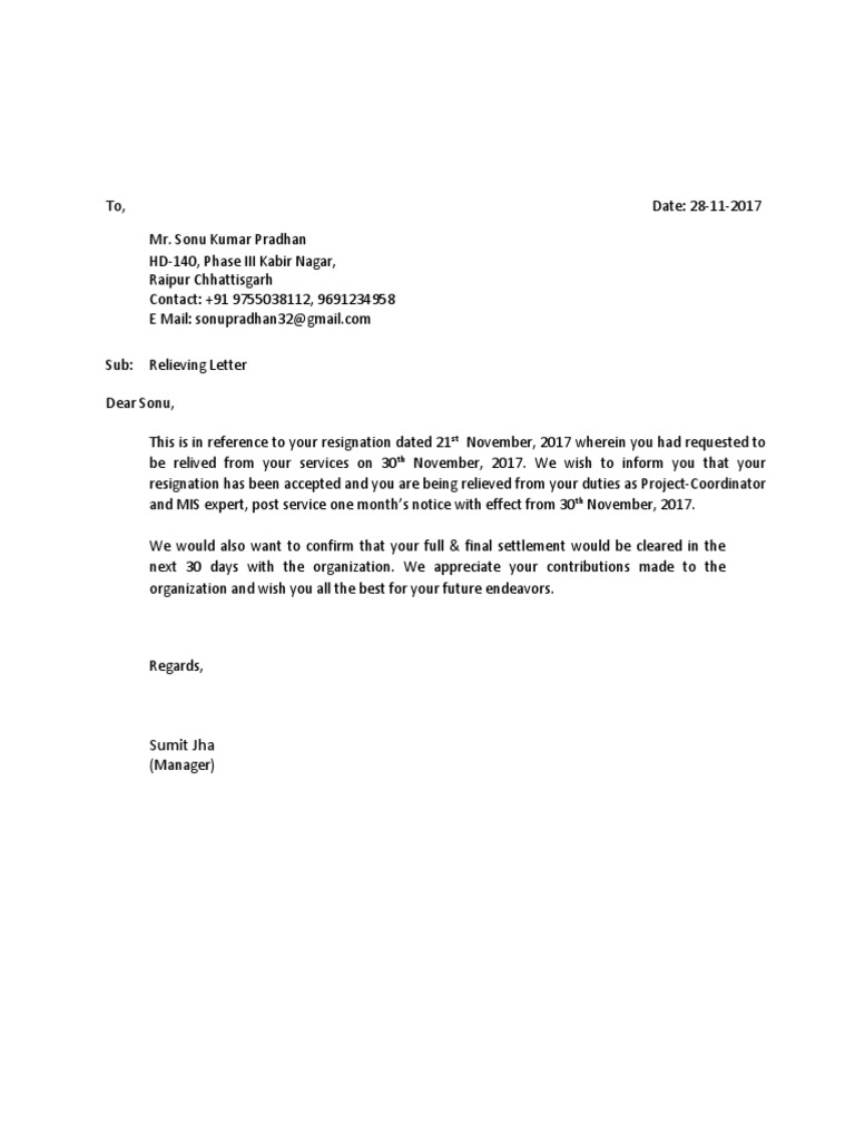 Relieving Letter | PDF