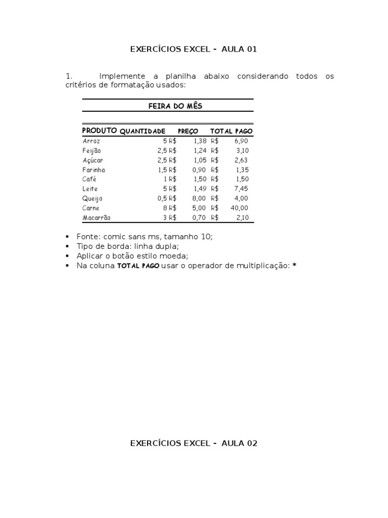 Exercicios Excel | PDF | Software de planilhas | Planilha