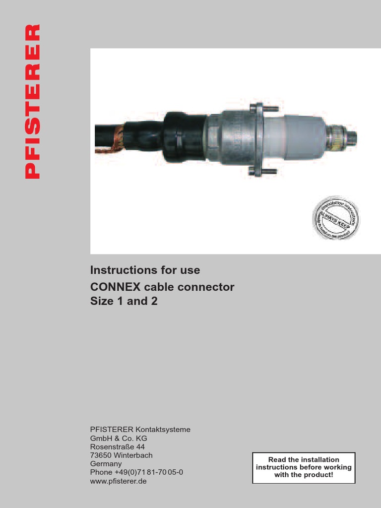 Pfisterer Inner Cone Plug Terminations Connex Size 2 Instruction | PDF ...