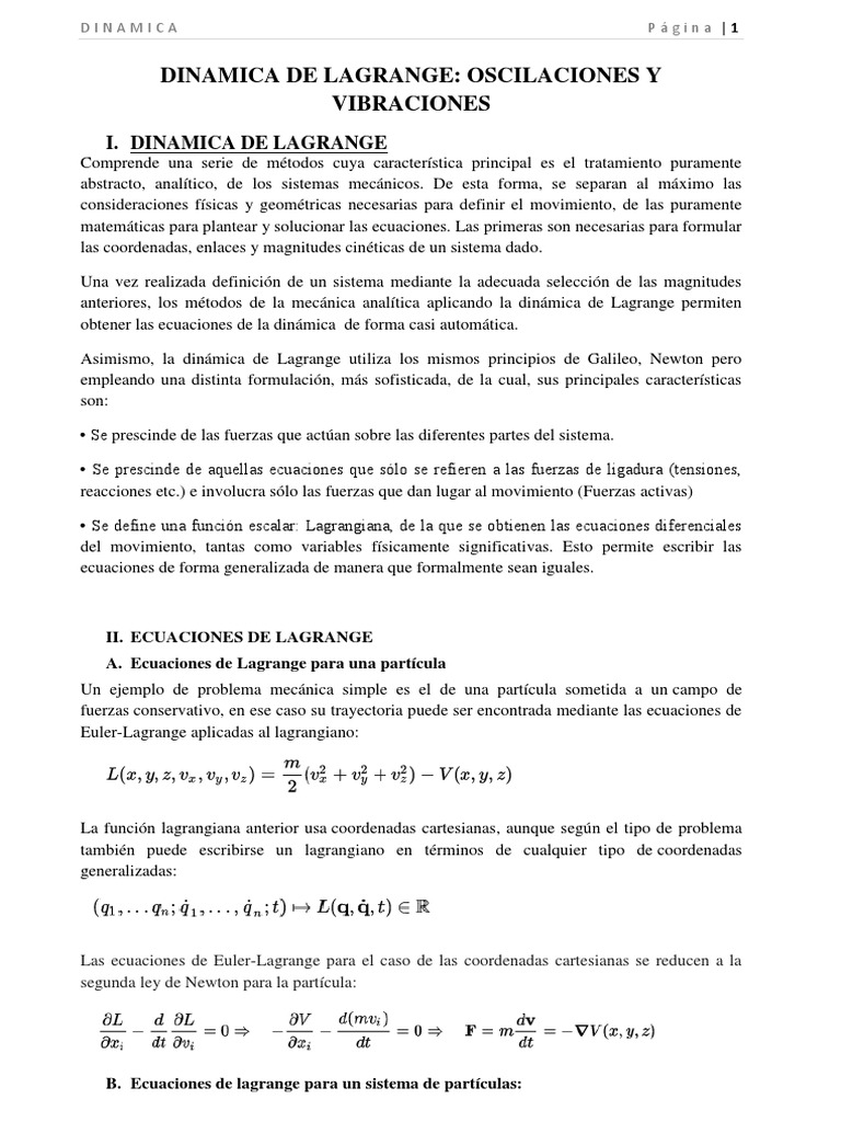 Dinamica de Lagrange | PDF | Ecuación de Euler-Lagrange | Movimiento (física)