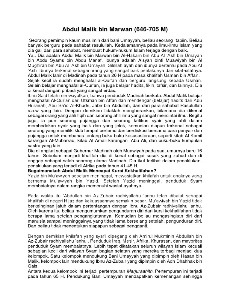BIOGRAFI Abdul Malik Bin Marwan | PDF