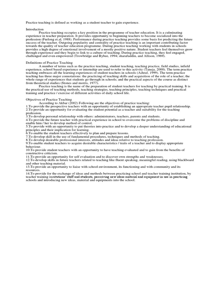 Practice Teaching Is Defined As Working As A Student Teacher To Gain ...