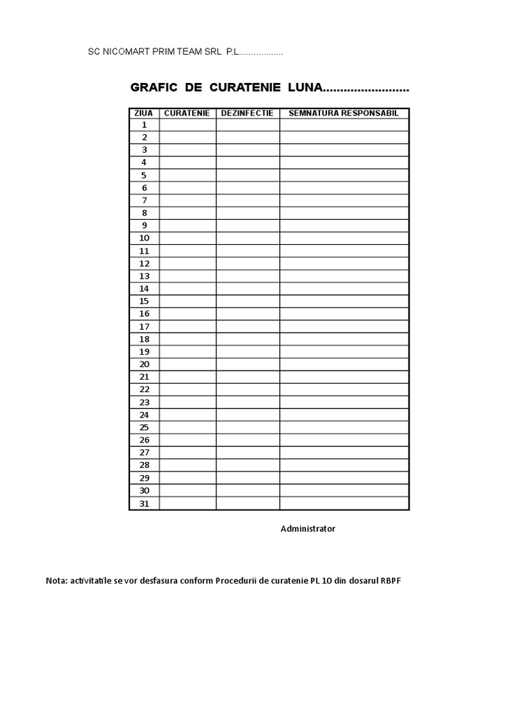 Grafic de Curatenie | PDF