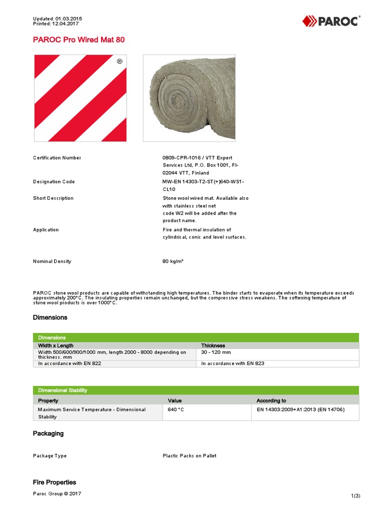 Paroc Pro Wired Mat 80 | PDF | Electrical Resistivity And Conductivity ...
