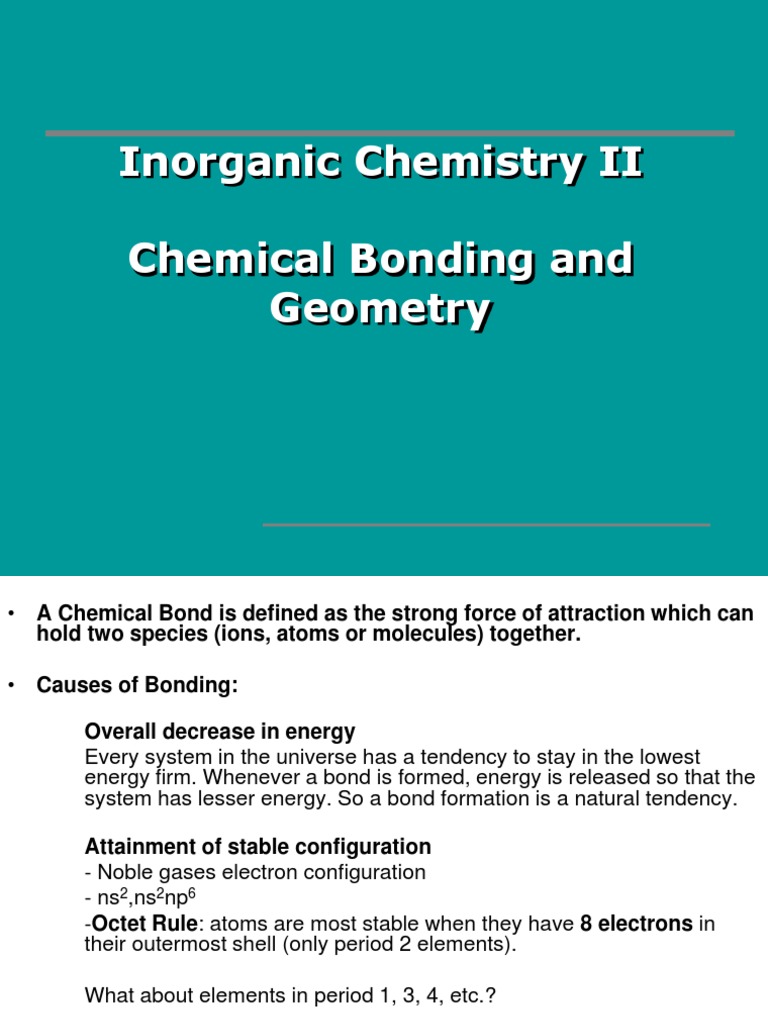 Inorganic Chemistry II Chemical Bonding and Geometry | PDF | Ionic ...