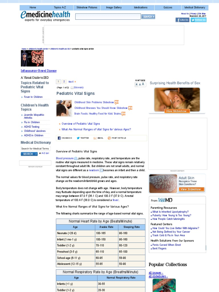 Pediatric Vital Signs: Charts of Normal Ranges | PDF | Fever | Clinical ...