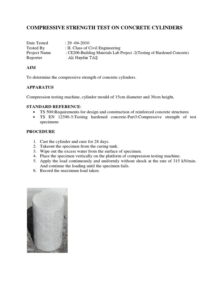 Compressive Strength Test On Concrete Cylinders | PDF | Ultimate ...