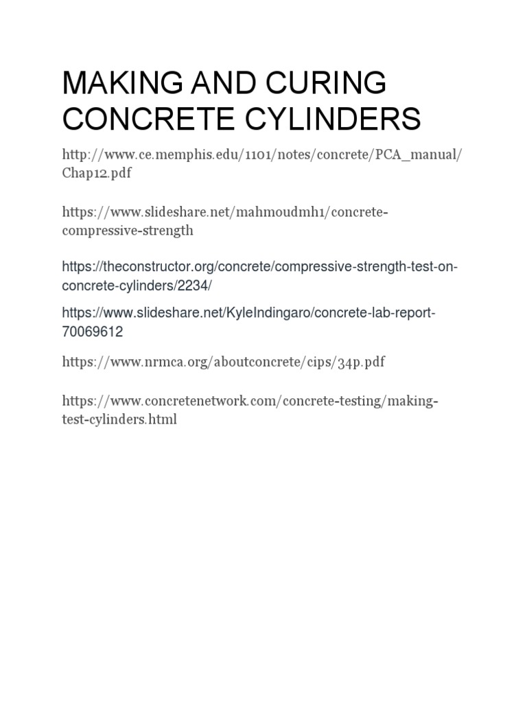 Making and Curing Concrete Cylinders | PDF | Concrete | Strength Of ...