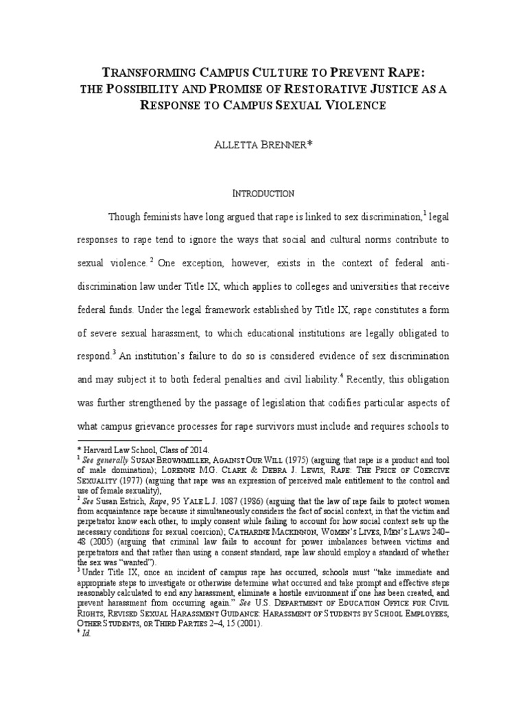 Transforming Campus Culture To Prevent Rape: The Possibility and ...