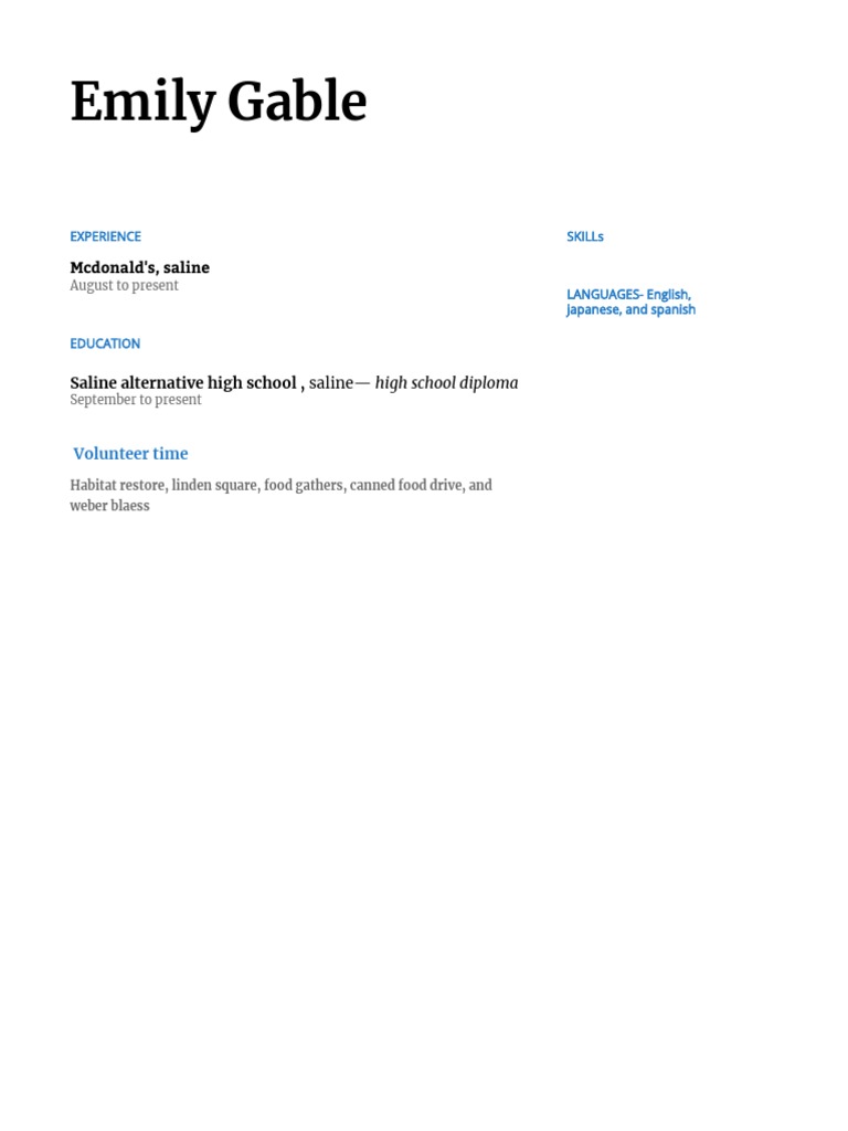 Resume Emily Gable 20 2f17 | PDF