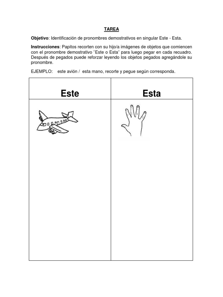 Actividad Cuaderno Kinder Pronombres Este Esta | PDF