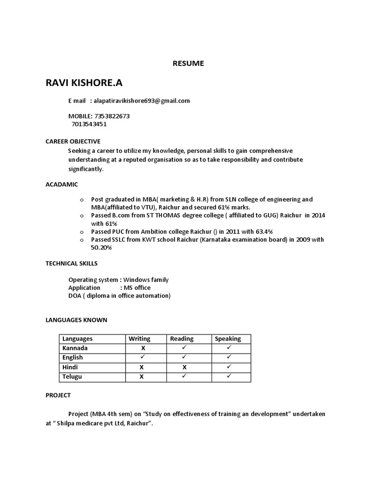 Ravi Kishore New CV | PDF
