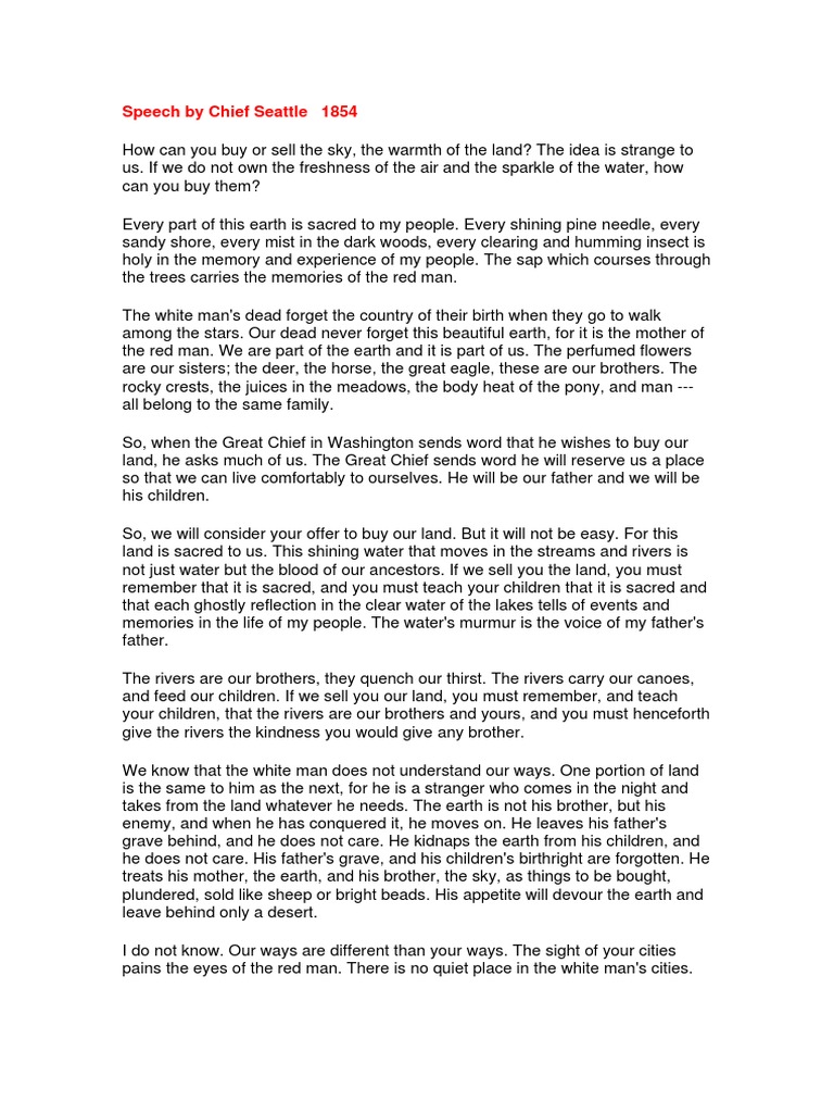 Speech by Chief Seattle 1854 | PDF