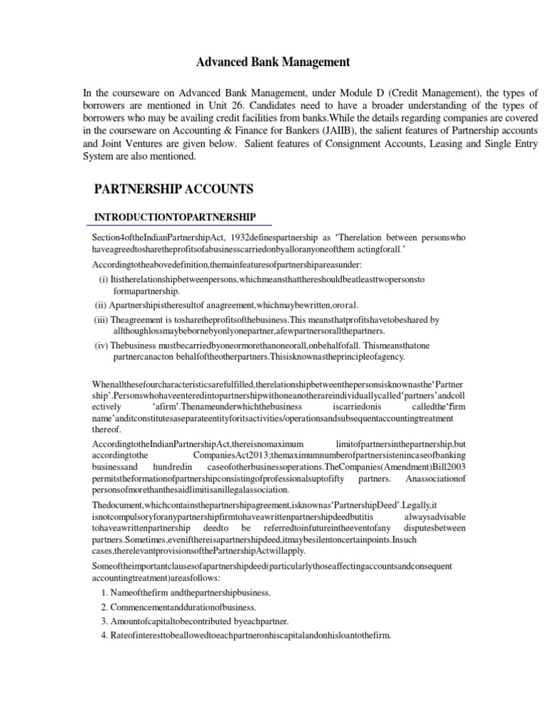 Advanced Bank Management: Introductiontopartnership | PDF | Business ...