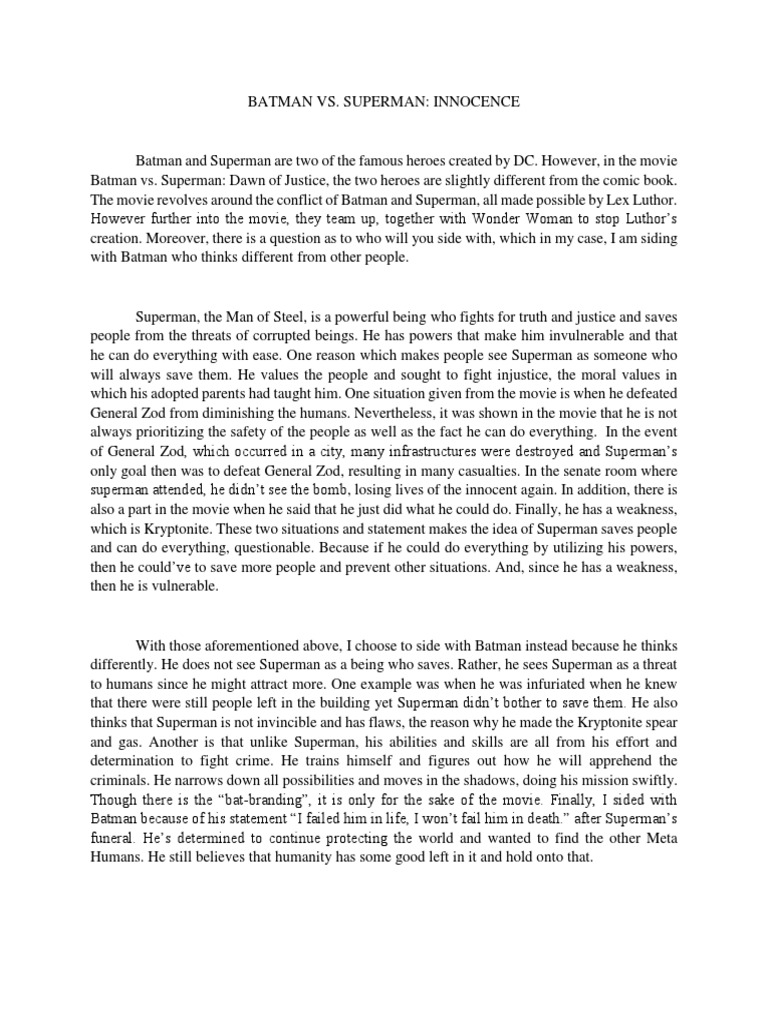A Position Paper For Batman vs. Superman | PDF | Superman | Batman