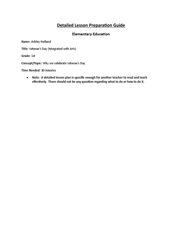 Elm 460 Veterans Day Lesson Pdf Lesson Plan Cognition