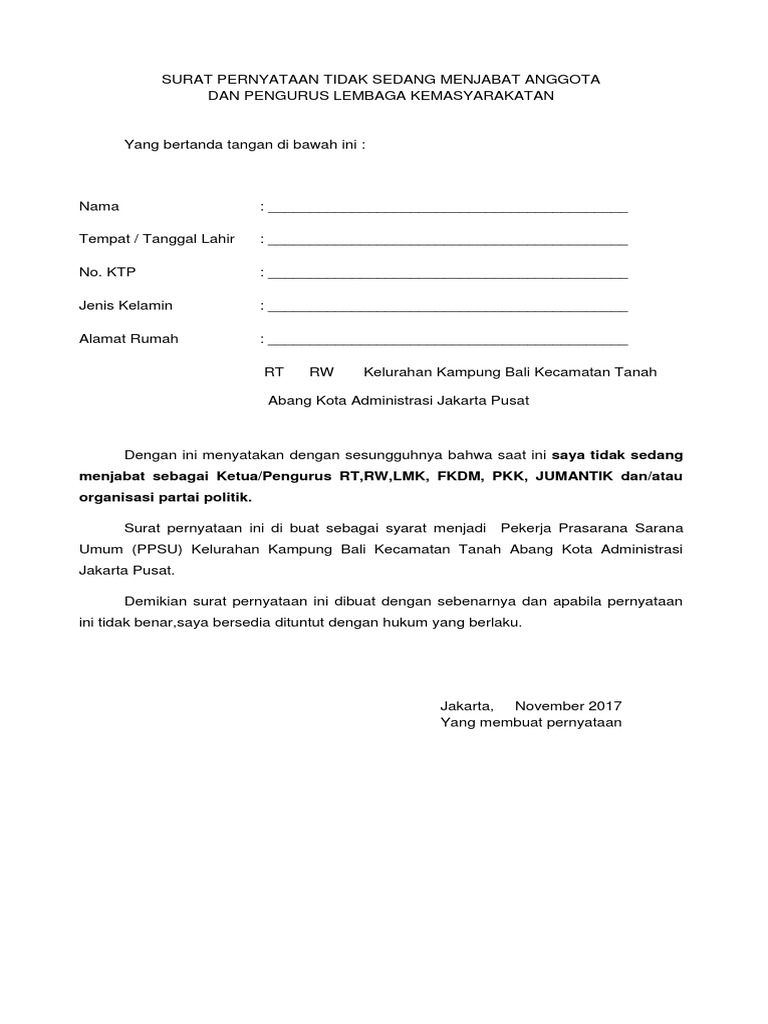 Surat Pernyataan Lamaran Ppsu | PDF