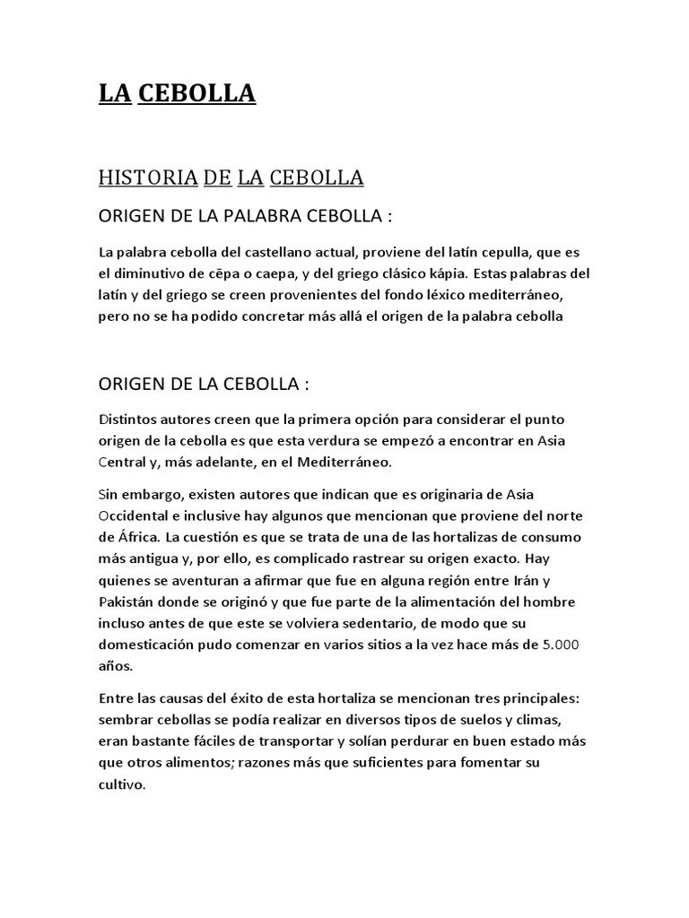 Origen e Historia de la Cebolla | PDF | Tallo de la planta | Cebolla