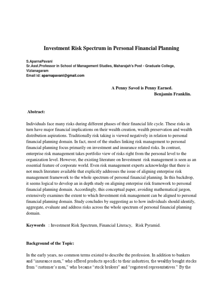 Personal Financial Planning | PDF | Diversification (Finance) | Asset ...