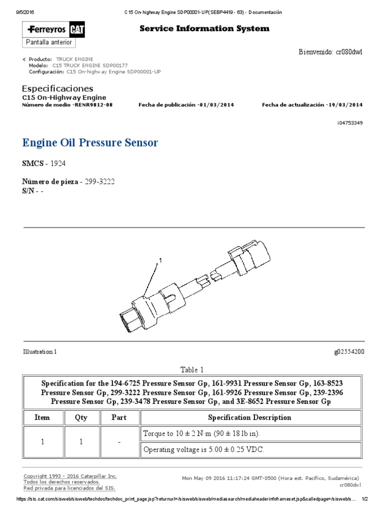 C15 On-Highway - Engine Oil Pressure Sensor | PDF | Engines | Rotating ...