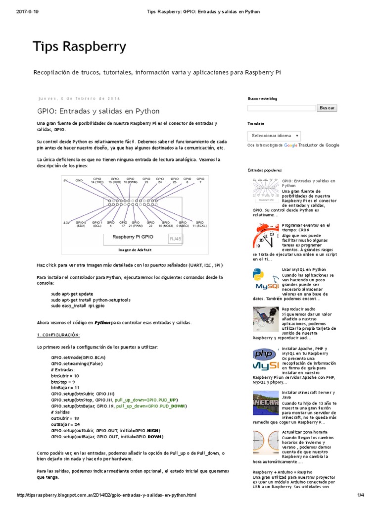 Tips Raspberry - GPIO - Entradas y Salidas en Python | PDF | Raspberry ...