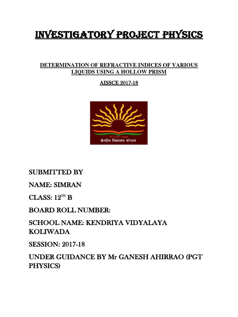 Physics Investigatory Project | PDF | Prism | Refraction