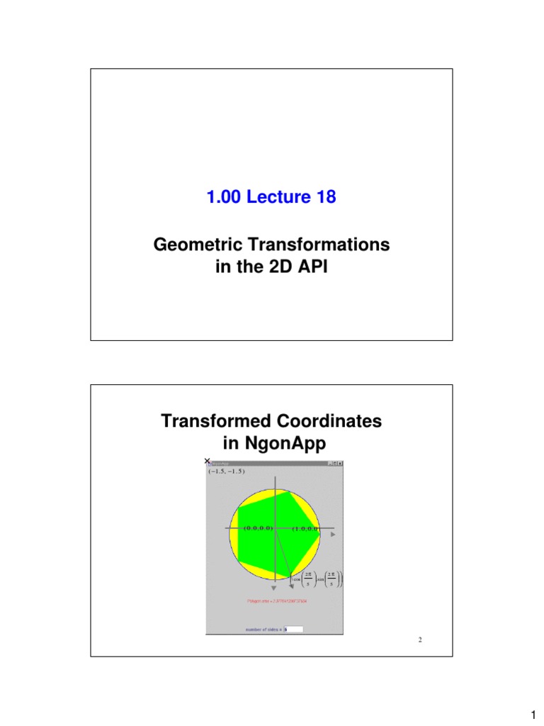 Geometric Transformations in The 2D API: 2 2 Cos, Sin 5 5 | PDF | 2 D ...