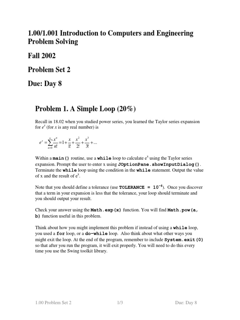 1.00/1.001 Introduction To Computers and Engineering Problem Solving ...