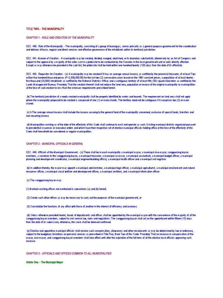 Chapter 1 - Role and Creation of The Municipality | PDF | Taxes ...