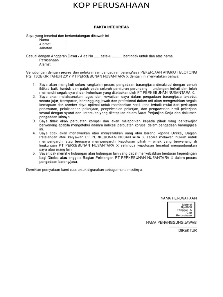 Contoh Pakta Integritas | PDF