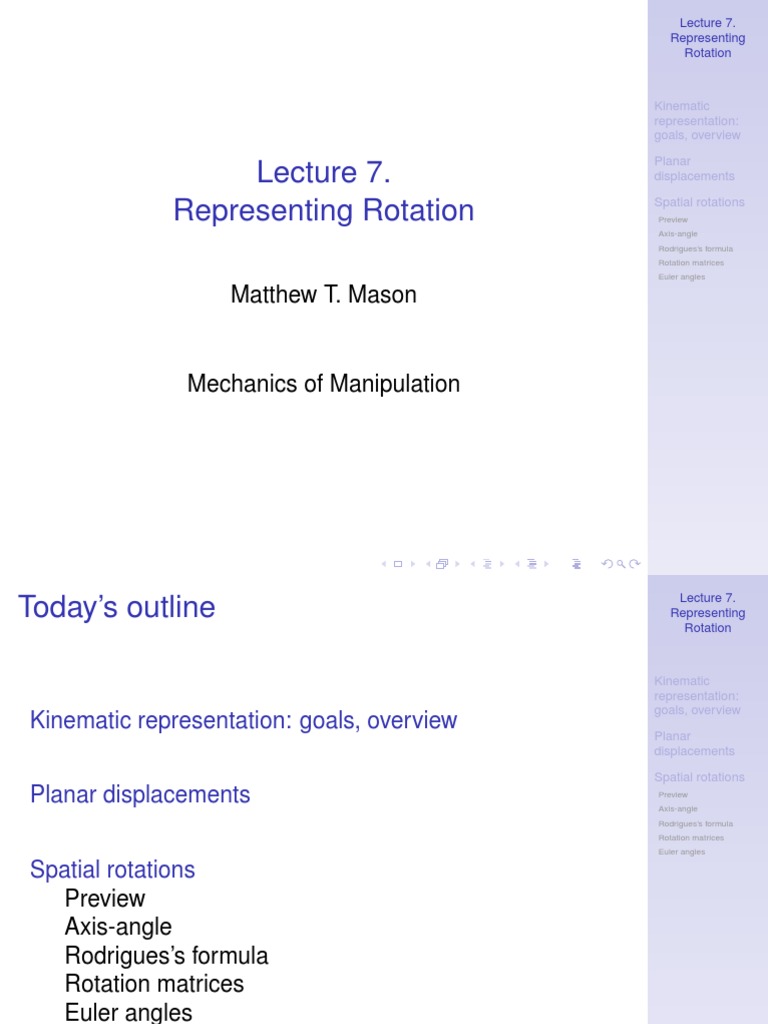 Representing Rotation: Matthew T. Mason | PDF | Kinematics | Space