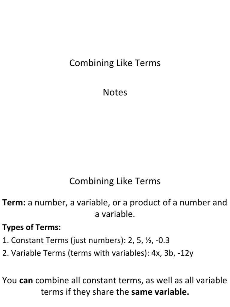 Combining Like Terms Notes | PDF | Teaching Mathematics | Computer ...