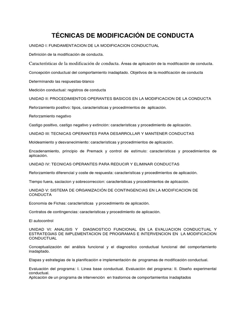 Técnicas de Modificación Conductual | PDF | Modificación de ...