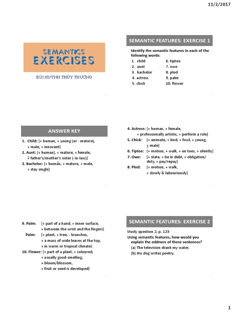 Chapter 9 - Semantics - Exercises - Key | Semantics | Linguistics