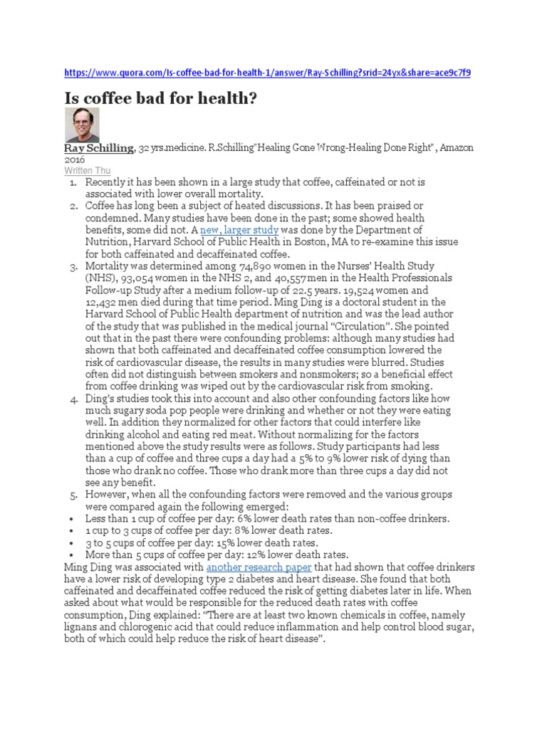 Is Coffee Bad For Health?: Ray Schilling | PDF | Coffee ...