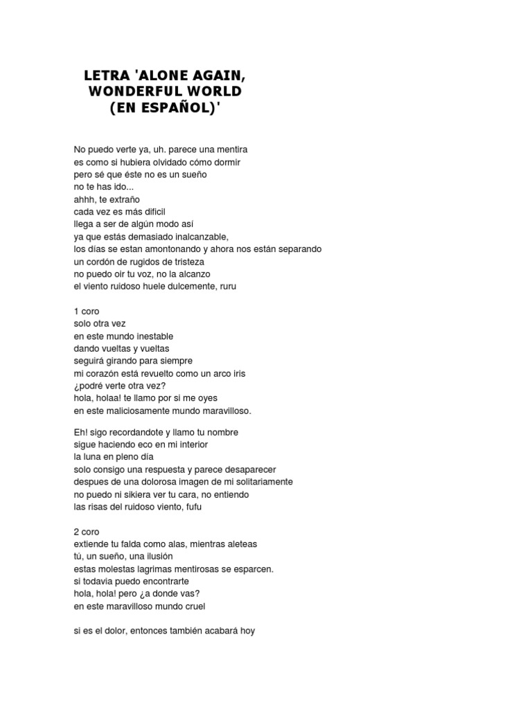 Letra 'Alone Again, Wonderful World (En Español) ' | PDF
