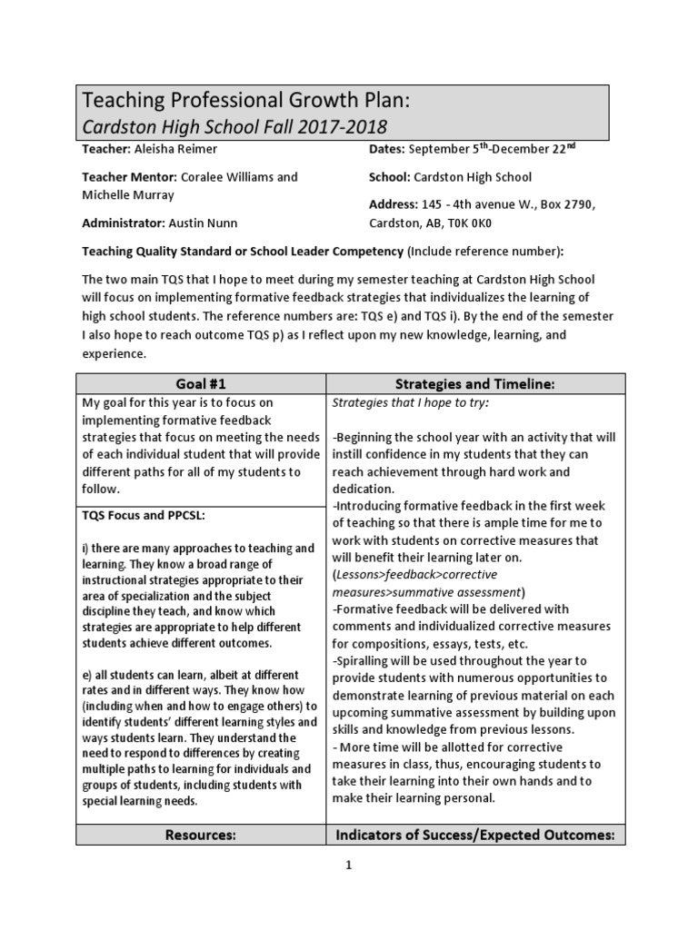 Teaching Professional Growth Plan Reflections | PDF | Educational ...