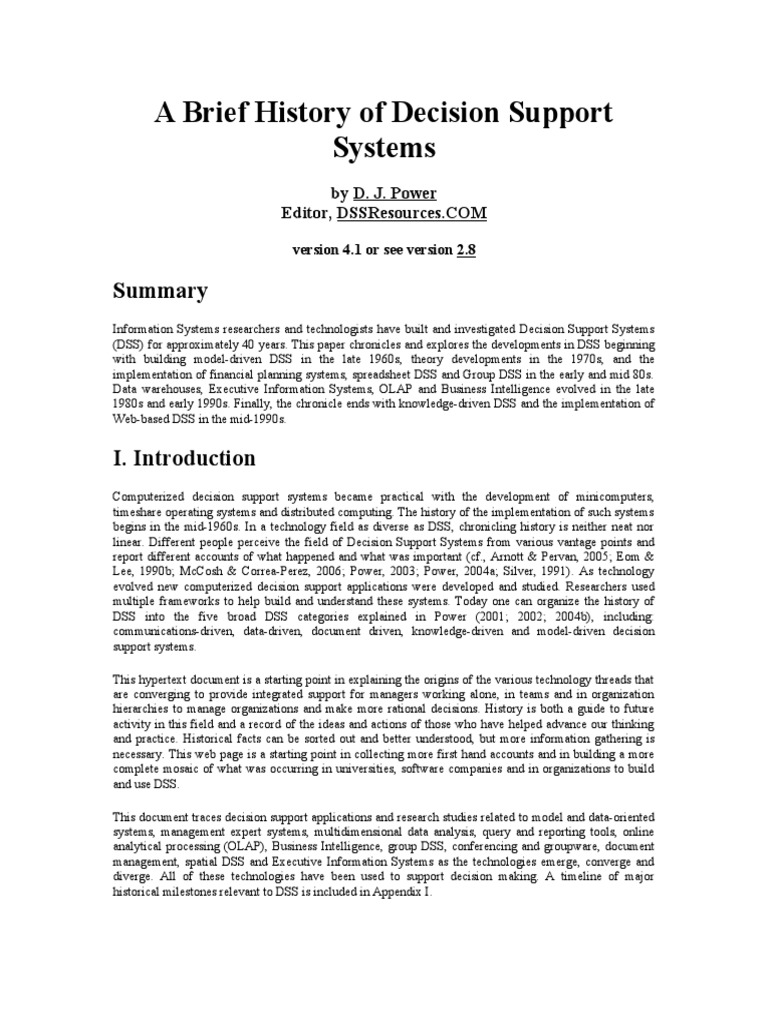 A Brief History of Decision Support Systems | PDF | Decision Support ...