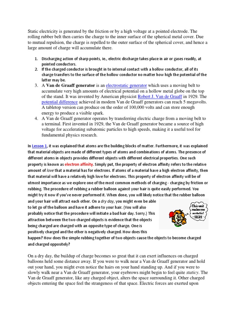 Electrostatic Generator Robert J. Van de Graaff Potential Difference ...