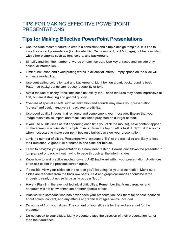 Tips For Making Effective Powerpoint Presentations | PDF | Typefaces | Microsoft Power Point
