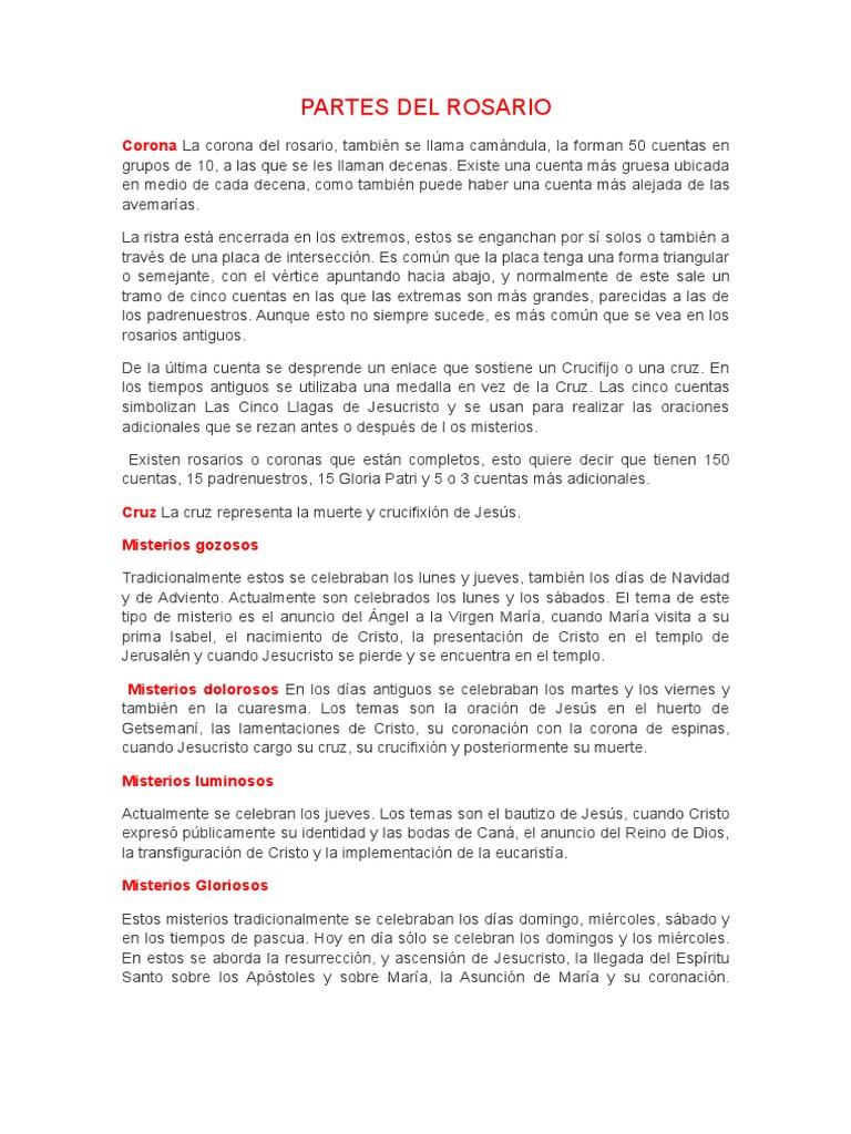 Partes Del Rosario | PDF | Rosario | Adoración Cristiana Y Liturgia